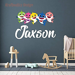 Baby Shark Wall Decals by Kraftmatics Design, Personalized Multiple Font Custom Name Wall Decals, Initial Nursery Vinyl Stickers, Kids Room Décor, Bedside Decals