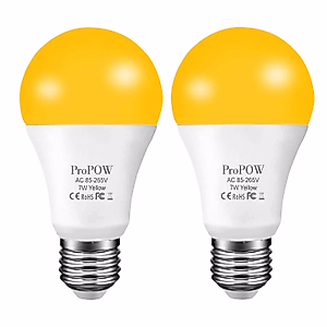 ProPOW Amber Yellow LED Light Bulb, 7W Dusk to Dawn Bulbs 40W Equivalent A19 Auto on/Off LED Bulbs Outdoor Lights 580 Lumens Porch Lights(Non-Dimmable,E26,2200K,2 Pack)