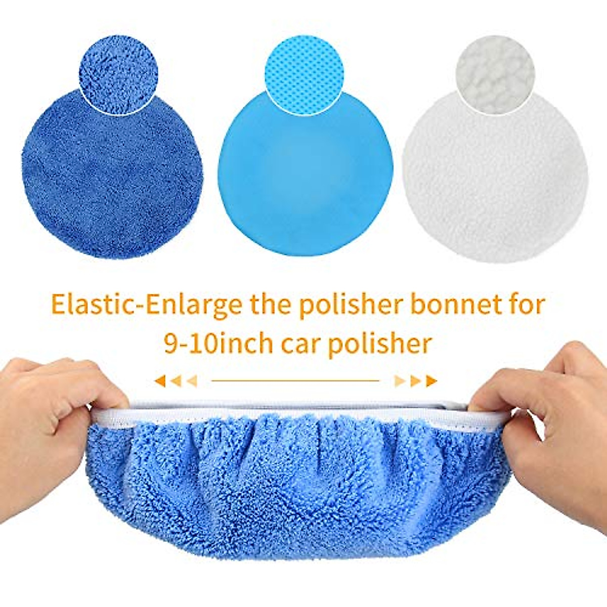 URLWALL 10PCS 9-10 inch Polisher Pad Bonnet Orbital Car Buffing Polishing Pad Cover - 5PCS Microfiber Polish Pad, 3PCS Car Wax Buffer Pads, 2PCS Woolen Fleece Polishing Bonnet for Car Waxing Machine