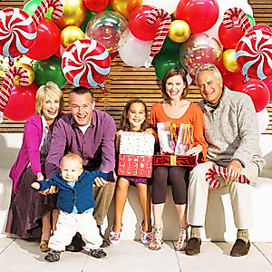 GuassLee Christmas Balloons Garland Arch Kit - Red Green Gold Confetti Balloons with Candy Mylar Balloon for Christmas Holiday Candy Theme Baby Shower Birthday Xmas Party Decorations, 101 Pack