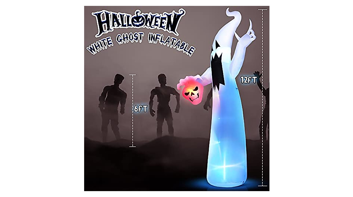 12 ft Halloween Ghost Inflatable - Scary Outdoor Decor & Music