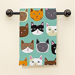 HGOD DESIGNS Cat Hand Towels,Cartoon Curte Cat Face Pattern 100% Cotton Soft Bath Hand Towels for Bathroom Kitchen Hotel Spa Hand Towels 15"X30"