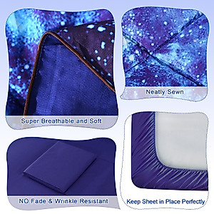 Wowelife Galaxy Bedding Comforter Set Full 5 Pieces Blue Outer Space Kids Full Size Comforter Bed Set for Teen Boys and Girls Lightweight with Comforter, Flat Sheet, Fitted Sheet and 2 Pillowcases