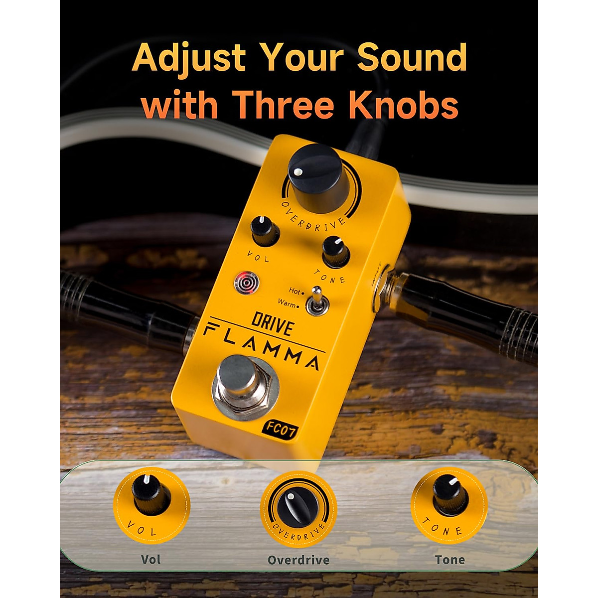 FLAMMA FC07 Overdrive Pedal Vintage Overdrive Effect Warm/Hot Modes, Mini Analog Overdrive Guitar Pedal Electric Guitar Effects Pedal, True Bypass