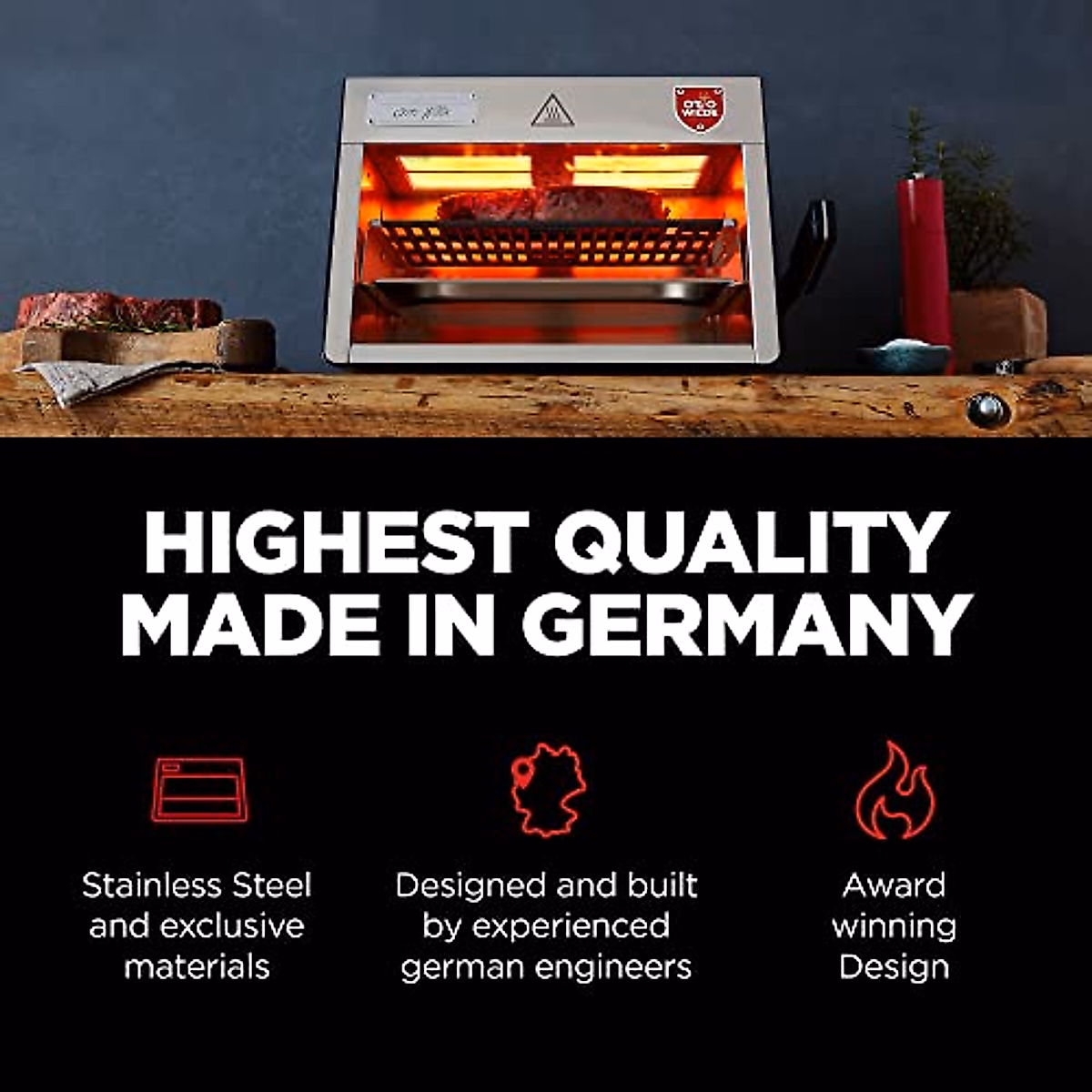 The Otto Grill Original, Infrared Steak Grill from Otto Wilde, 1500°F in 3 Minutes, Integrated Grill Drawer, 100% Stainless Steel