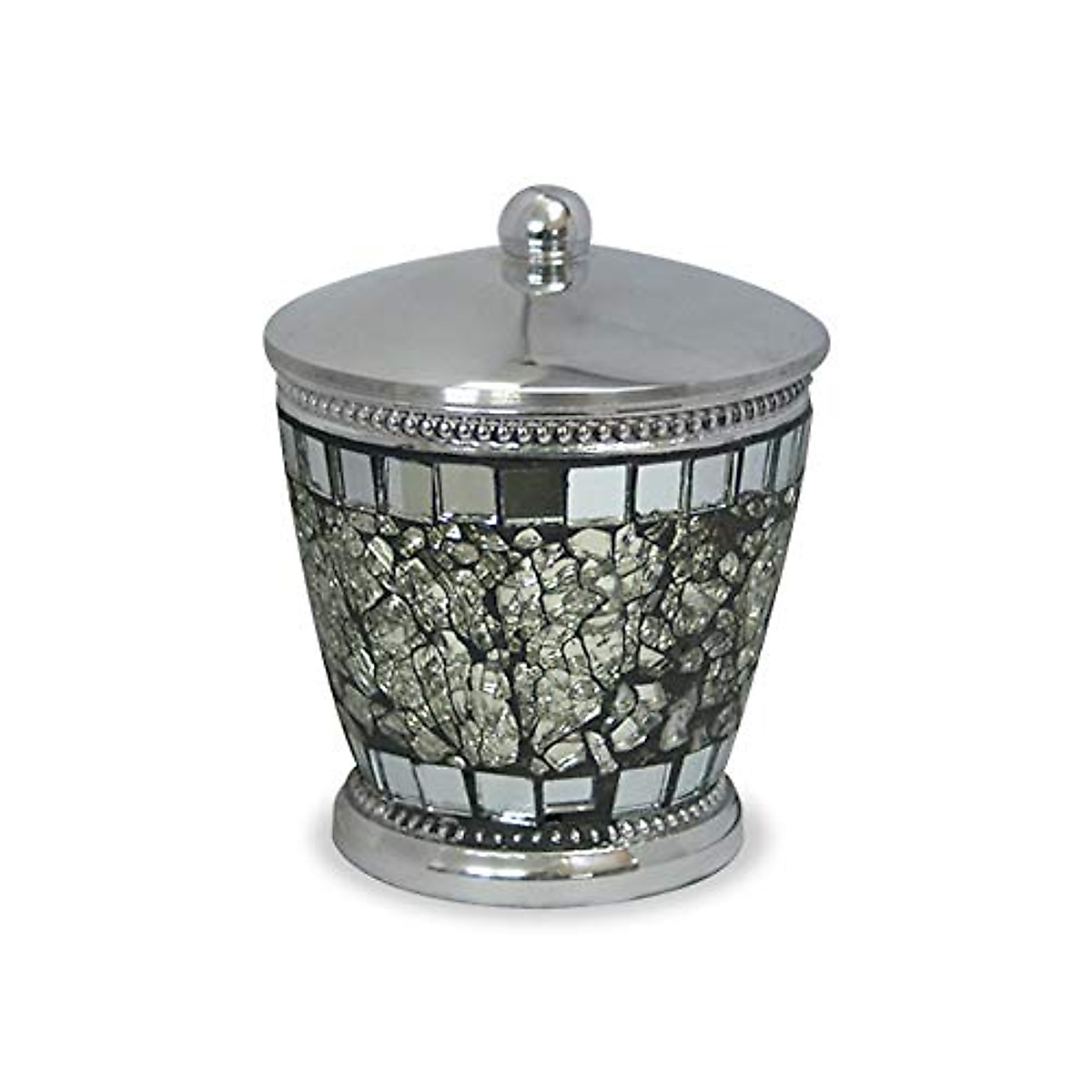 nu steel Iceberg Ice Collection Qtip Dispenser Bathroom Vanity Metal Storage Organiser Canister Apothecary Jar for Cotton Swabs, Rounds, Balls, Ice Mosaic Finish