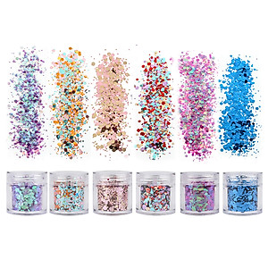 18 Boxes Holographic Cosmetic Festival Chunky Glitters Sequins, Nail Sequins Iridescent Flakes, Cosmetic Paillette Ultra-Thin Tips, for Body Face Hair Make Up Nail Art Mixed Color Glitter