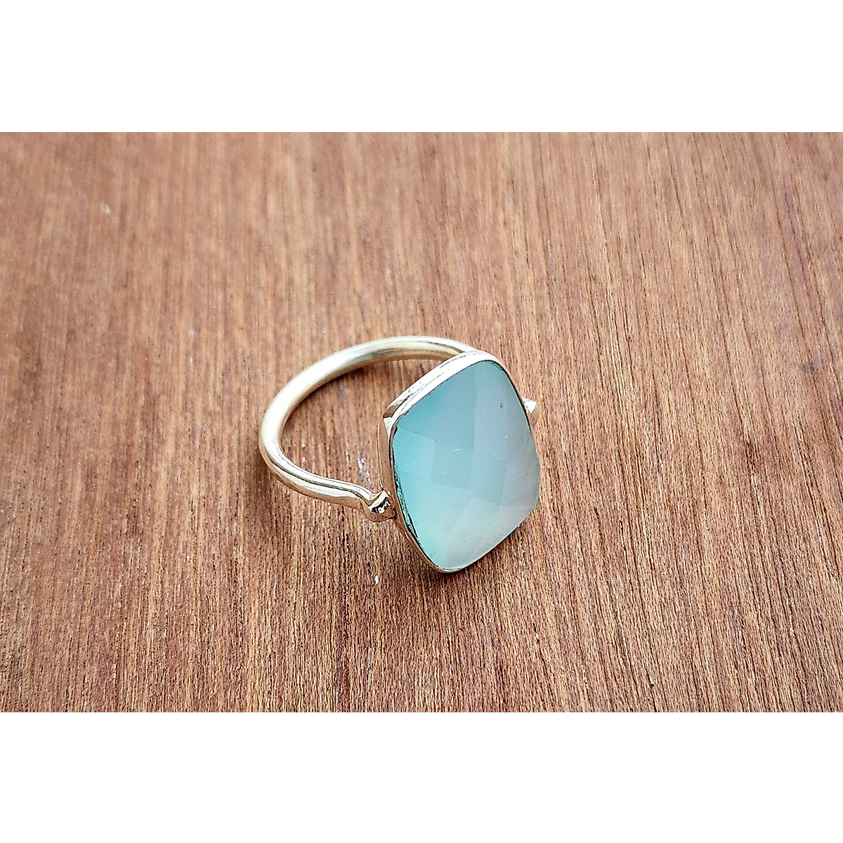 Aqua Chalcedony Ring 925 Solid Sterling Silver, Boho Statement Ring, Summer Gifts Ring, Bohemian Ring for Women, Rectangle Shape Ring All US Ring Size (12)