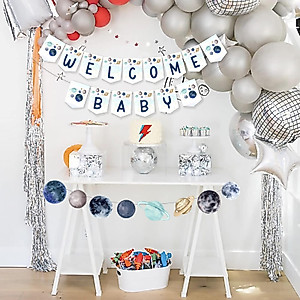 Fangleland Outer Space Baby Shower Banner Garland for Boy, Universe Welcome Baby Banner Decor for Galaxy Planet Themed Party Supplies