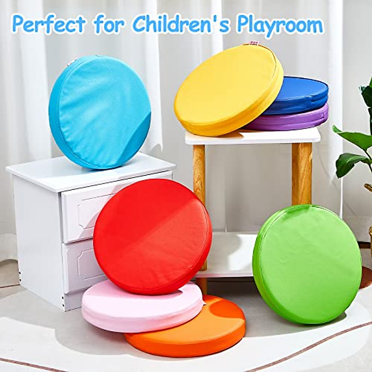 Marsui 12 Pcs 2'' Extra Thick Round Floor Cushions Classroom Flexible Seating for Kids 14 Inch Colored Circle Floor Seat Pillows Bulk for Elementary Daycare Preschool Kindergarten Nursery Supplies