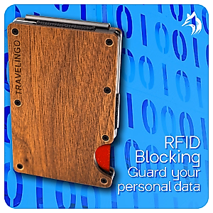 TRAVELINGO wallets for men, Metal Wallets For Men Minimalist Credit Card Holder - Slim Wallet for Men with RFID Blocking - Front Pocket Wallet with Money Clip (Walnut)