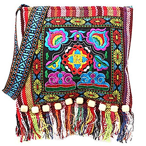 Fringe Tassel Shoulder Messenger Bag Women Hobo Shoulder Bags Crossbody Tote Handbag Retro Vintage Ethnic Style Bag (Red, One Size)