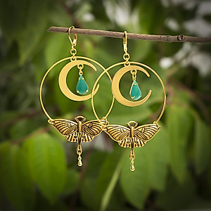 ZKBKJSPZJB Handmade The Luna Moth Drops Earrings,Halloween Earrings,Goth Earring,Witchy Jewelry,Gothic Earrings Halloween Gifts