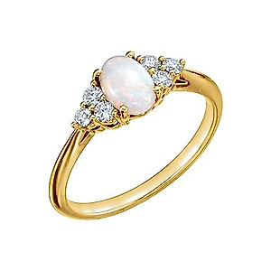 FB Jewels 14K Yellow Gold Opal & 1/5 CTW Diamond Ring Size 7