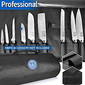 XYJ Kithcen Knife Roll Bag (13 slots) Holds 12pcs Knives and Sharpener Rod Chef Cooking Portable Durable Storage Pockets Black Roll Bag Carry Case Bag (Knives Not Included)