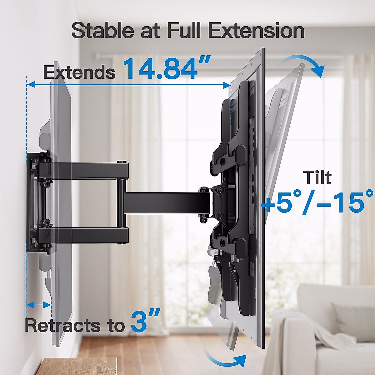 Pipishell TV Wall Mount Full Motion for Most 37-75 Inch LED LCD OLED TVs, Wall Bracket TV Mount Articulating Swivel Tilt Extension Leveling Holds up to 132lbs Max VESA 600x400mm Fits 12/16" Wood Stud