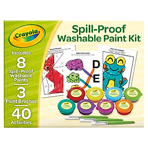 Crayola Spill Proof Paint Set (8ct), Washable Toddler Paint Kit, with Activity Pages, Kids Paint Brushes, Paint Pots, Ages 3+