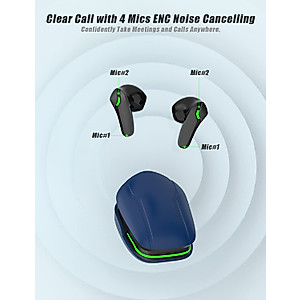 ZBC Earbuds Wireless Bluetooth in-Ear Headphones with 4 Microphones ENC Noise Cancelling Clear Calls Wireless Ear Buds 30H Playback IPX5 Waterproof Sports Stereo Earphones for iPhone Android (Blue)