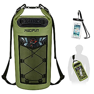 Piscifun Dry Bag, Waterproof Floating Backpack with Waterproof Phone Case for Kayking, Boating, Kayaking, Surfing, Rafting and Fishing, Army Green 20L
