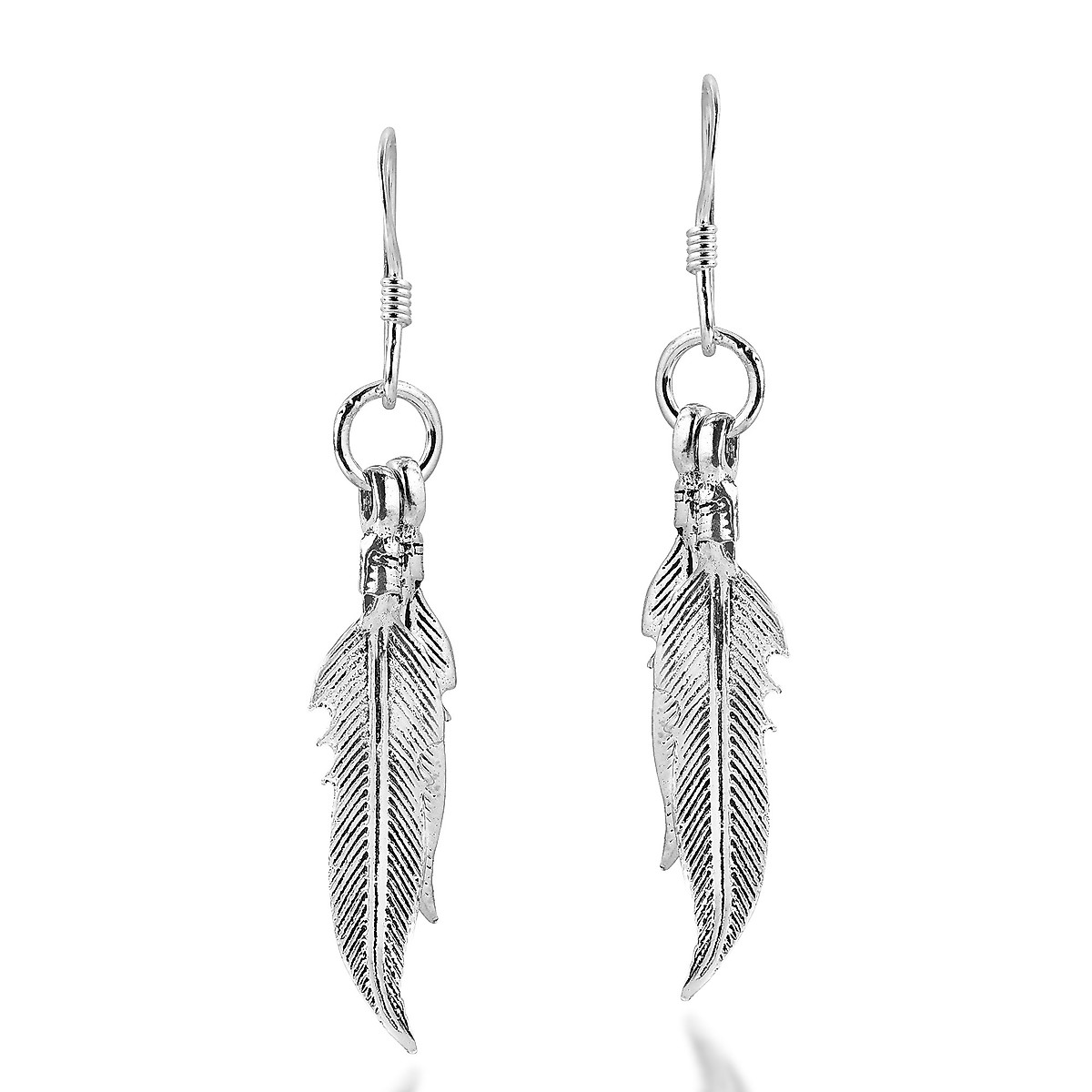 Spectacular Double Feather .925 Sterling Silver Dangle Earrings | Luxurious and Elegant Feather Jewelry for a Timeless Look