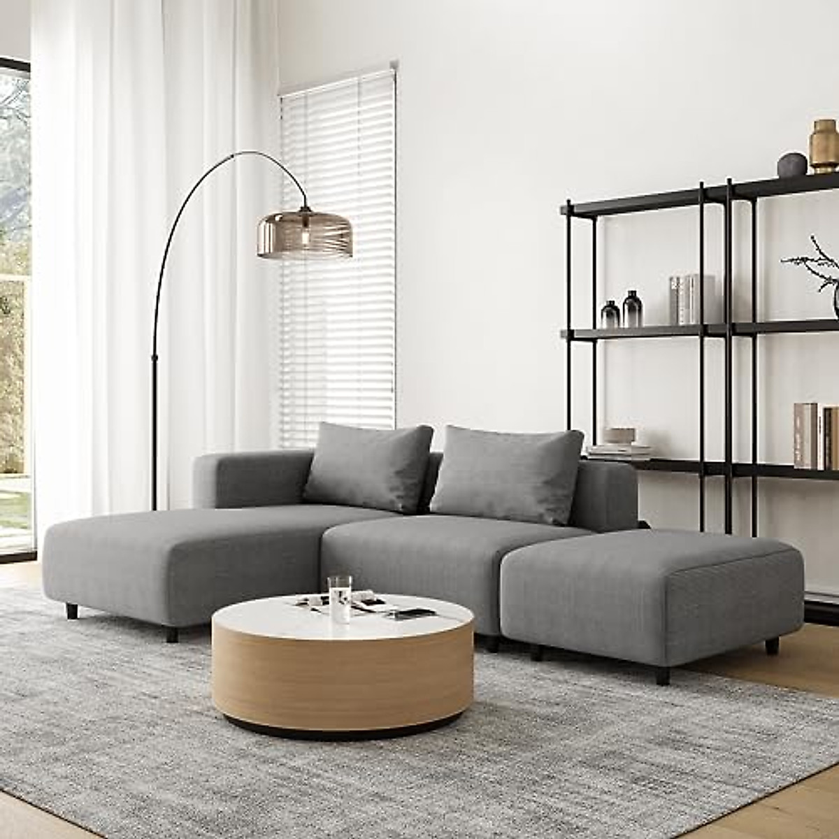 Acanva Soft Corduroy Sectional Modular Sofa Set, Modern L-Shaped Chaise Couch for Living Room, Apartment, Office, Small Spaces, Grey