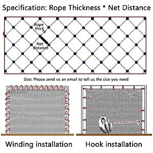 AWSAD Children Railing Safety Net Anti Falling Stairs Balcony Protection Net Nylon Rope Net Ceiling Net Hanging Clothes Net Playground Rope Mesh Color : 6mm Rope, Size : 1×10m(3×33ft)