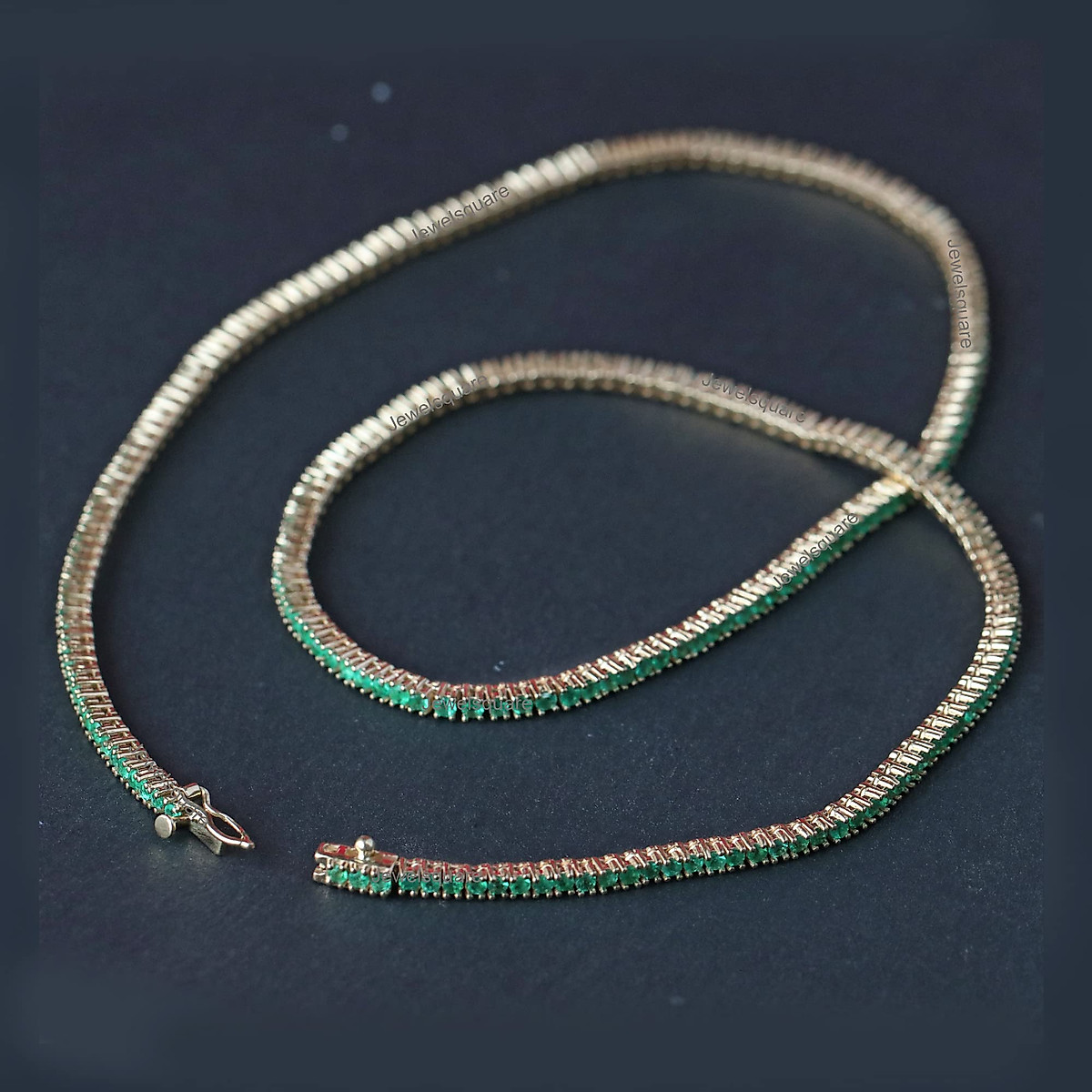 Jewel Square 1.8mm Emerald Tennis Choker Layered Chain Necklace In 925 Starling Silver Gold (Plated) 16"