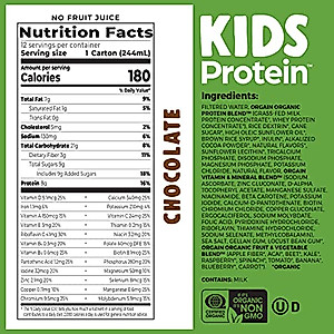 Orgain Organic Kids Protein Nutritional Shake, Chocolate - 8g of Protein, 22 Vitamins & Minerals, Fruits & Vegetables, Gluten Free, Soy Free, Non-GMO, 8.25 Fl Oz (Pack of 12)