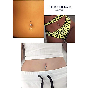 Bodytrend Initial Dangle Belly Button Rings with CZ Crystals in Silver Letters A to Z - British Standard - Certified by Sheffield Assay Office