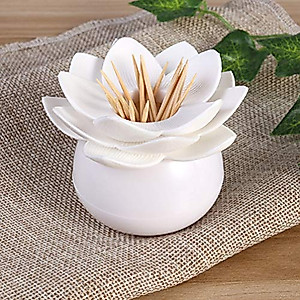 DOITOOL 2 Pcs Qtips Holder Canisters Lotus Flower Shaped Cotton Swab Holder Cotton Bud Toothpick Dispenser with Lid for Home Kitchen
