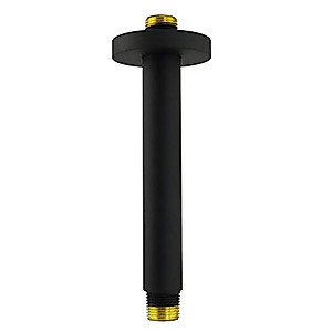 Aquaiaw Shower Arm and O-Ring Flange, 6 inch, Solid Brass, Round, Both Soldered 1/2 NPT Tapered Threads, Straight Shower Arm Extension, Ceiling Shower Head Arm for Rainfall Shower (Matte Black)