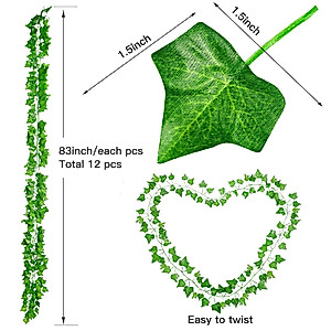 Qlarnaweer Artificial Fake Vines, 84Ft 12 Strands Artificial Ivy Leaf Greenery Garland Wall Decor Hanging Plants Foliage for Home Kitchen Garden Office Wedding Party