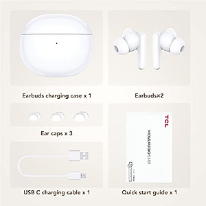 TCL True Wireless Earbuds MOVEAUDIO S180 Active Noise Cancelling Wireless Earbuds Auriculares, 10mm Hi-Fi Bass, 30H, Built-in Mic, Waterproof,ENC Calls in-Ear Earbuds for Android Apple, Ivory White