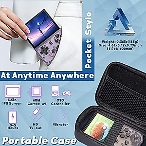 RG35XX Handheld Game Console 3.5 inch IPS Retro Games Consoles Classic Emulator Hand-held Gaming Console Preinstalled Hand Held Video Games System with Portable Case 64GB Transparent Purple