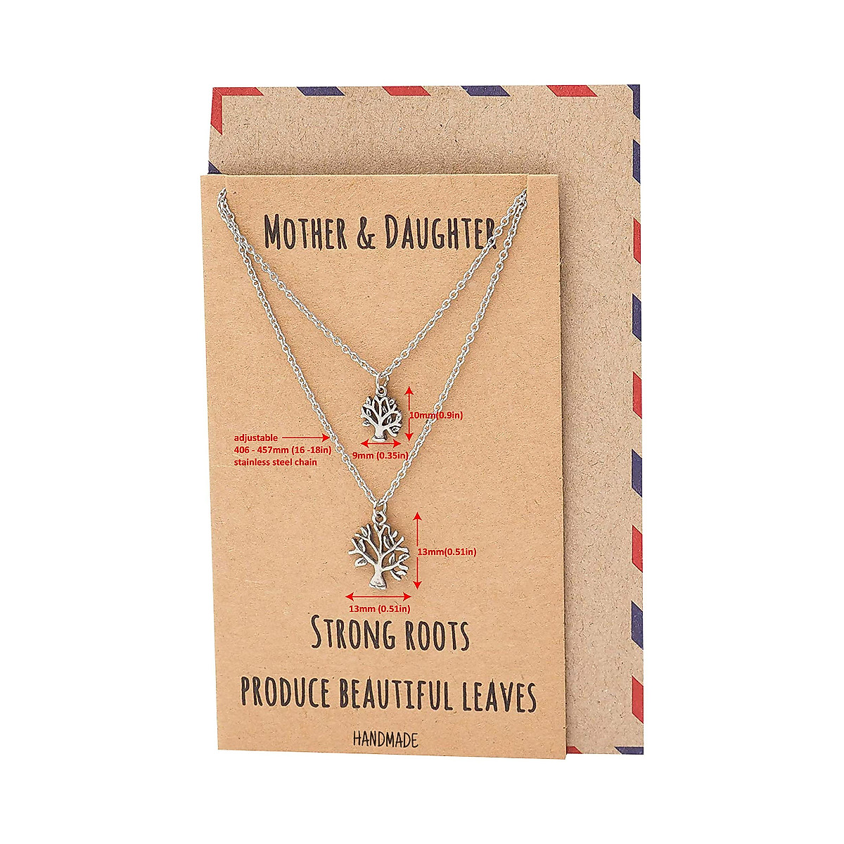 quan jewelry Tree of Life Pendant Mom and Me Jewelry, Necklace Set for 2, Birthday and Christmas Presents for Mother and Daughters, with Inspiration Quote on Greeting Card