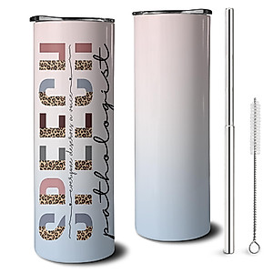 Speech Therapy 20 oz SLP Skinny Tumblers with Lid and Straw, Speech Language Pathology Stainless Steel Vacuum Insulated Travel Coffee Mug Cup Water Bottle, Gifts for Speech Pathologist Therapist