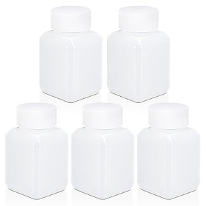 ASEVAT 2oz Plastic Lab Chemical Reagent Bottles, Square Sample Storage Container, Chemical Container Bottle with Inner Ring Cover, Narrow Mouth Sample Sealing Storage Bottles (5 Pcs)