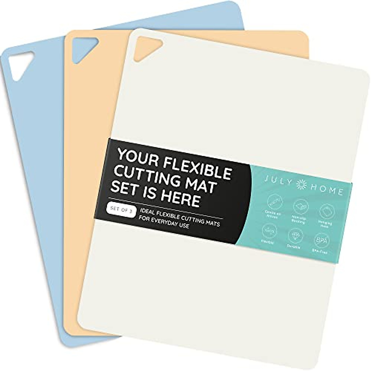 Extra Thin Flexible Cutting Boards for Kitchen - Cutting Mats for Cooking, Colored Cutting Mat Set with Easy-Grip Handles | Non Slip Cutting Sheets, Flexible Plastic Cutting Board Set of 3 (15"x12")