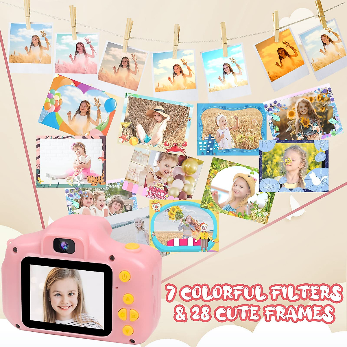 Toys for 4-6 Year Old Girls,Kids Camera Compact for Child Little Hands, Smooth Shape Toddler Selfie Camera,Best Birthday Gifts for 4 5 6 7 8 9 Year Old Girls with 16GB Memory Card by Rindol