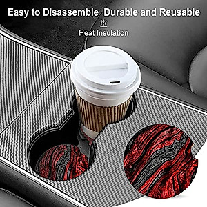 Black Red Wood Grain Ceramic Cup Holders Car Coasters for Women/Men,Absorbent Drink Cup Car Holder Coasters with A Finger Notch 2.56" Pack of 2