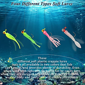 Dovesun 110pcs Crappie Lures with Jig Heads Hooks Kit- Soft Plastic Grubs-Tubes Bait 80Pcs 1/8 1/16 1/32 oz 30Pcs Crappie Jigs Fishing Lures Kit for Saltwater Freshwater Fishing