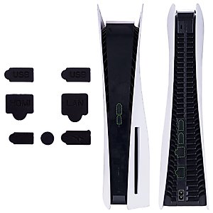 PlayVital Silicone Dust Plug Set for ps5 Console, USB HDMI Interface Type A/C LAN Port Dust Cover Stopper for ps5 Digital & Disc Edition Console, Dustproof Plug Accessories for ps5 Console - Black