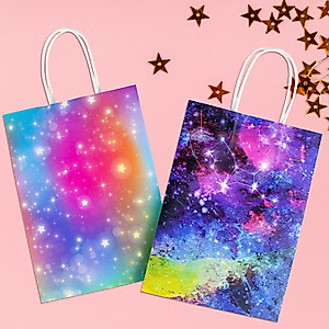 GITMIWS 24 Pack Galaxy Gift Bags with Tissues - 8.7'' Small Galaxy Party Favor Bags with handles, Paper Goodie Treat Bags for Kids Birthday, Baby Shower Galaxy Party Supplies