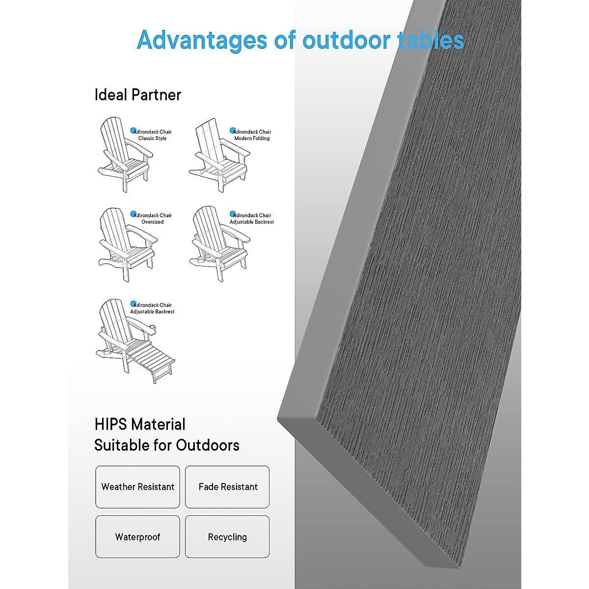 MXIMU Outside Adirondack Square Side Table, Weather Resistant Patio Table, Outdoor End Tables for Backyard, Pool, Indoor Companion, Front Porch