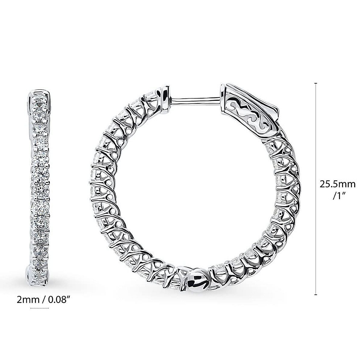 BERRICLE Sterling Silver Cubic Zirconia CZ Medium Fashion Inside-Out Hoop Earrings for Women, Rhodium Plated 1"