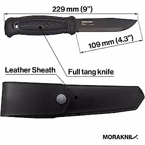 Morakniv Garberg Full Tang Fixed Blade Knife with Carbon Steel Blade and Leather Sheath, Black, 4.3 Inch