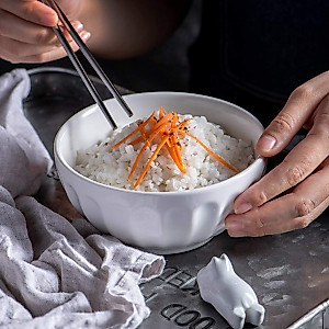 Foraineam Set of 6 Pcs 18 Ounce Porcelain Cereal Bowls Set White Fluted Bowl for Noodle, Cereal, Soup, Salad