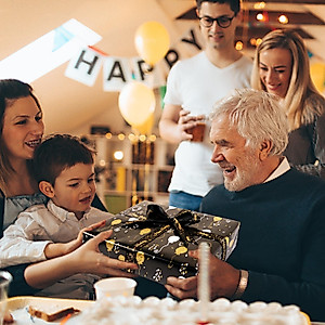 Birthday Wrapping Paper Roll - Matte Black and Gold Foil Gift Wrapping Paper for Women Men Boys Girls, Gold Foil Balloon Design Gift Wrap for Birthday Father’s Day Graduation, 17 Inch X 33 Feet