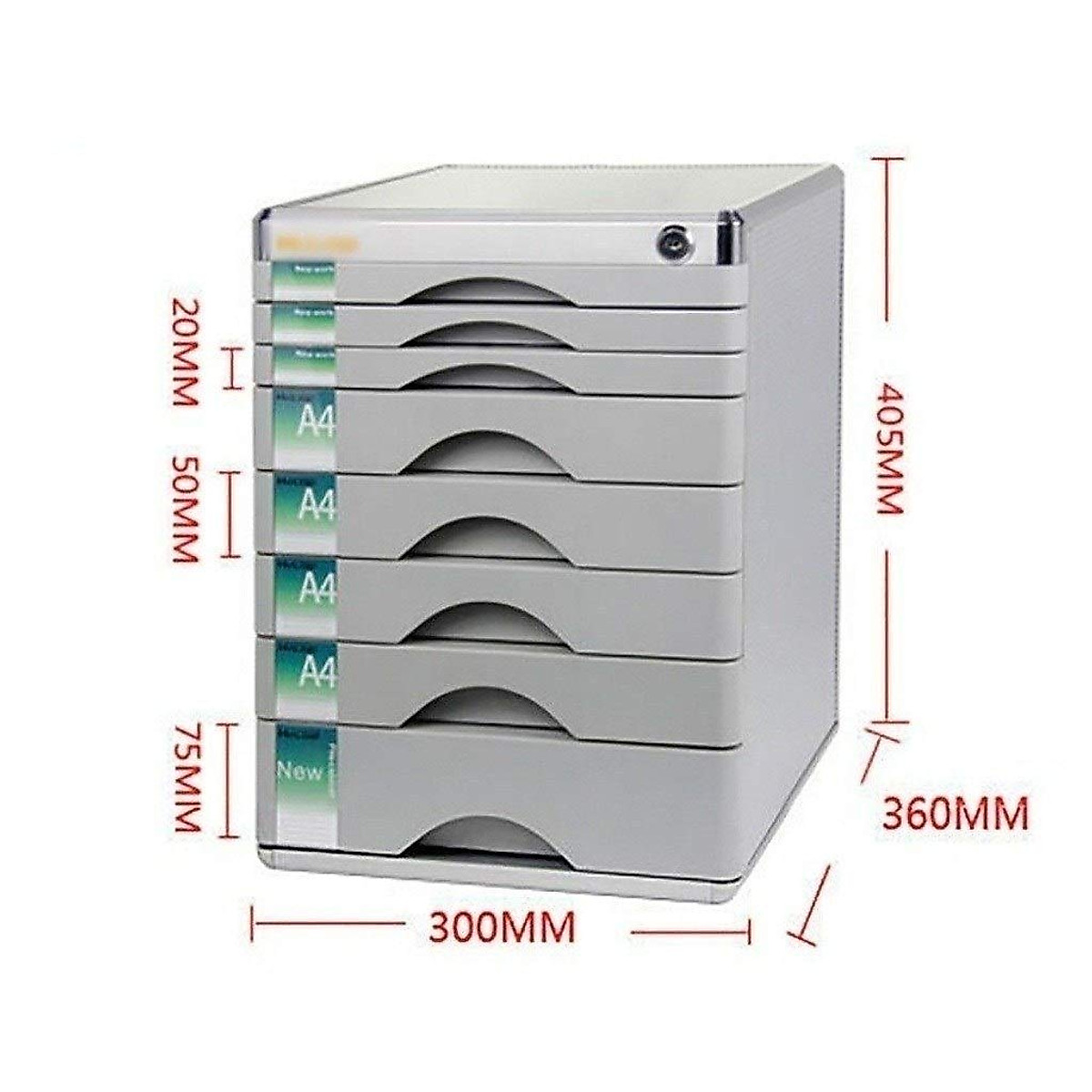 Flat File Cabinet, 8-Layer File Storage Cabinet, with Lock and Index Label, File Classification Management, for Office Supplies Storage