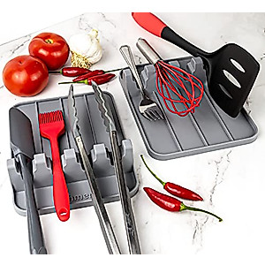 UHMER Silicone Utensil Rest with Drip Pad, Large Spoon Rest for Stove Top, Kitchen Spoon Holder for Multiple Utensils, BPA-Free & Heat Resistant Spatula Holder (Dark Gray)